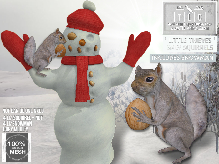Second Life Marketplace - Grey squirrels, snowman